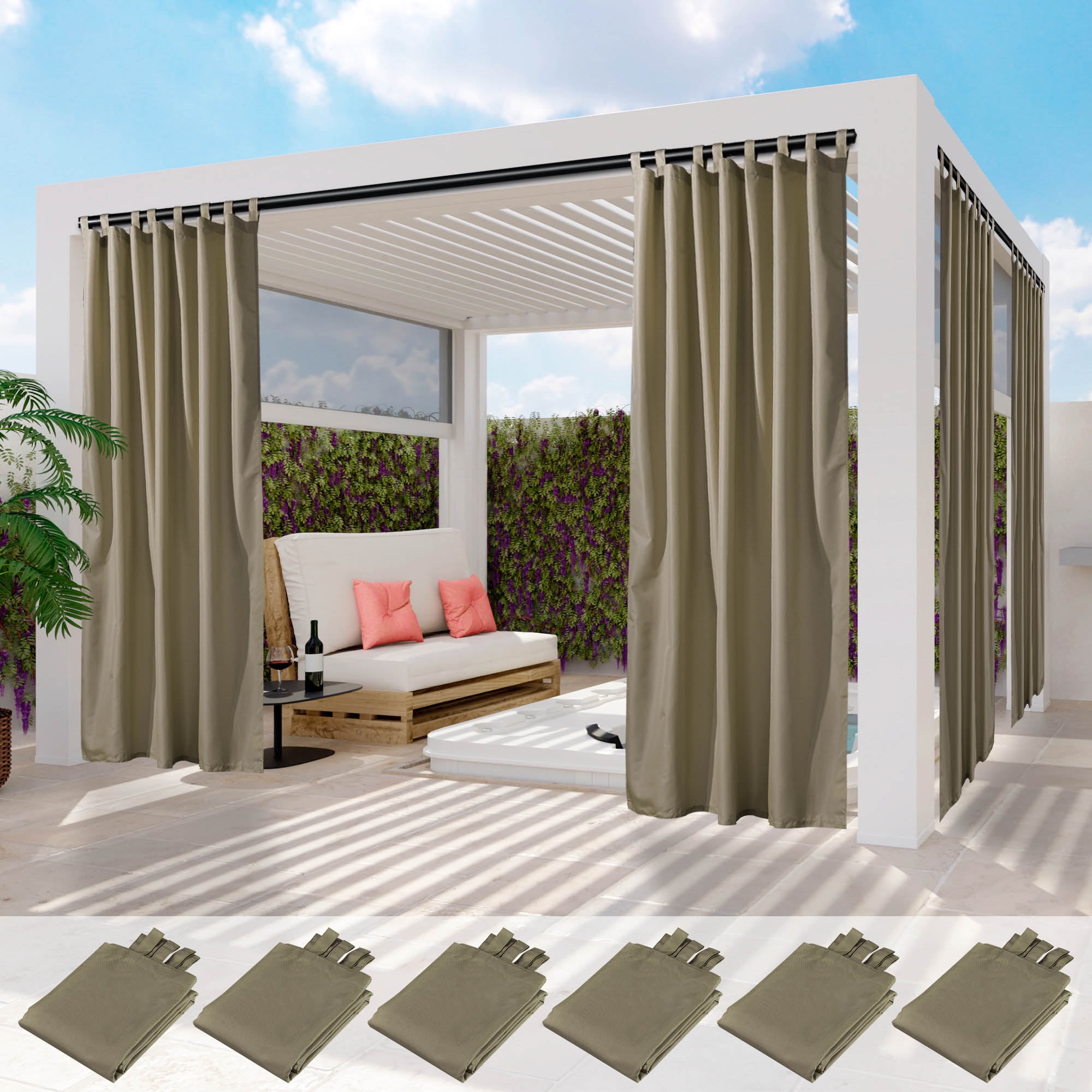 LAGarden 54"x108" Outdoor Privacy Curtain Panel Tab Top UV30+ Backyard ...