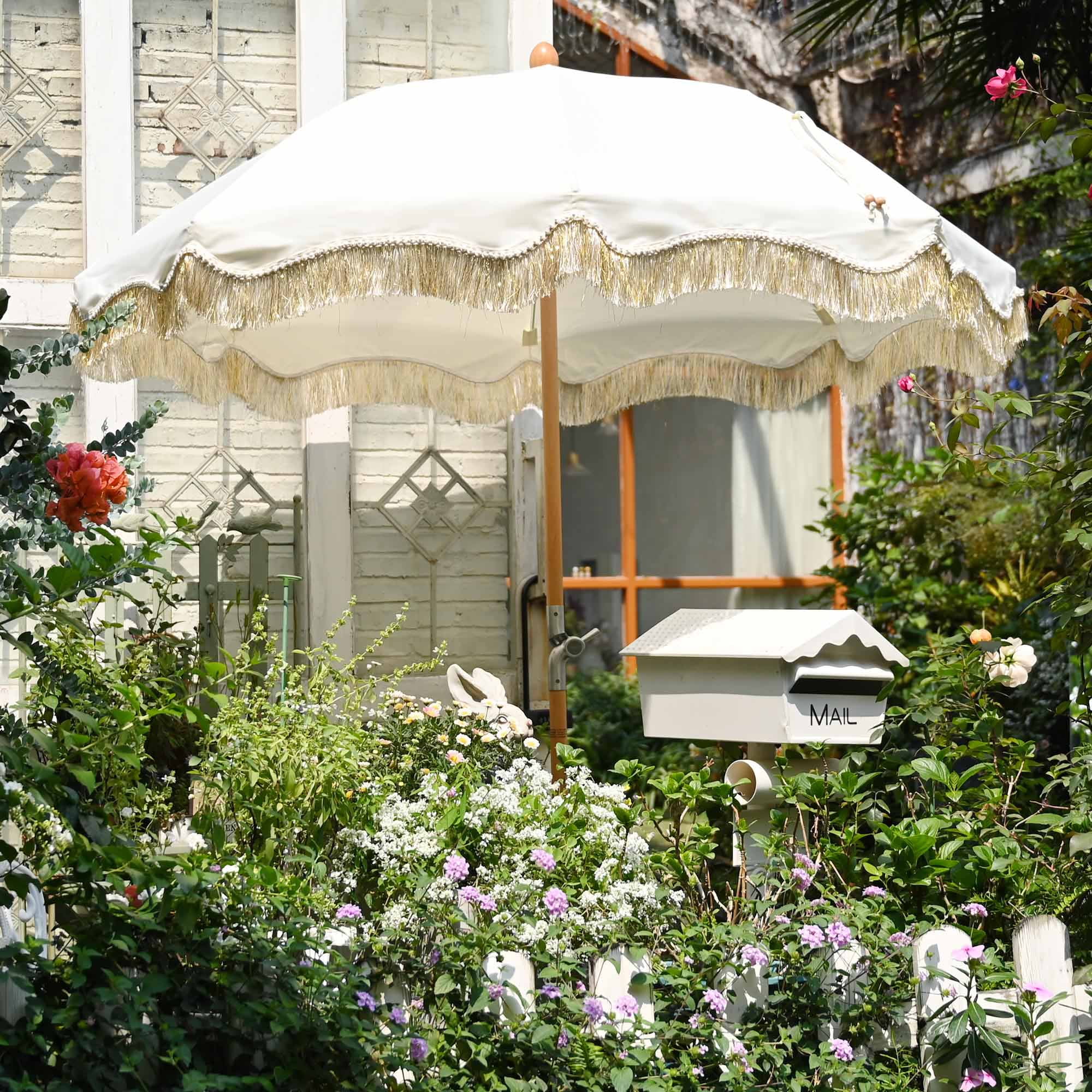 LAGarden 6 Ft Fringe Patio Umbrella with Tassel Jazz Age Wood UPF50 ...