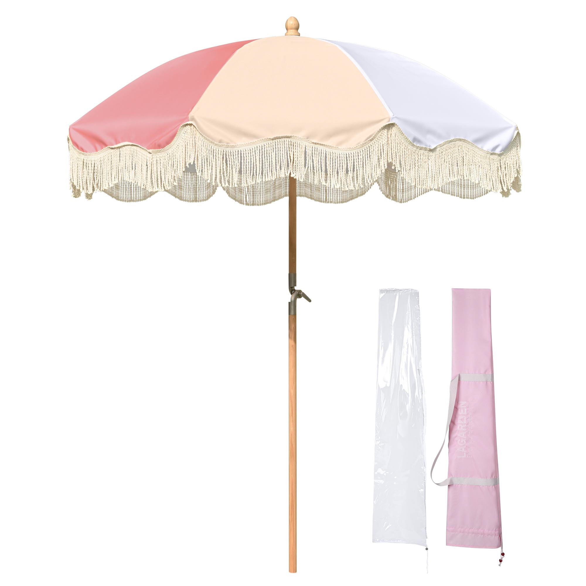 LAGarden 6Ft UV-Resistant Patio Umbrella with Tassels & Stand, Pink ...