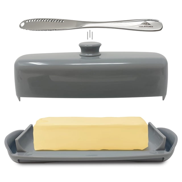 LAH KITCHEN Gray Butter Dish with Knife - Magnetic Lid, Easy Clean ...