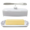LAH KITCHEN Butter Dish with Knife, Magnetic Lid, White Butter Server ...