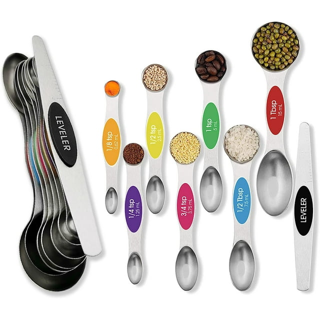LAH KITCHEN Magnetic Measuring Spoons Set Stainless Steel Dual Sided ...