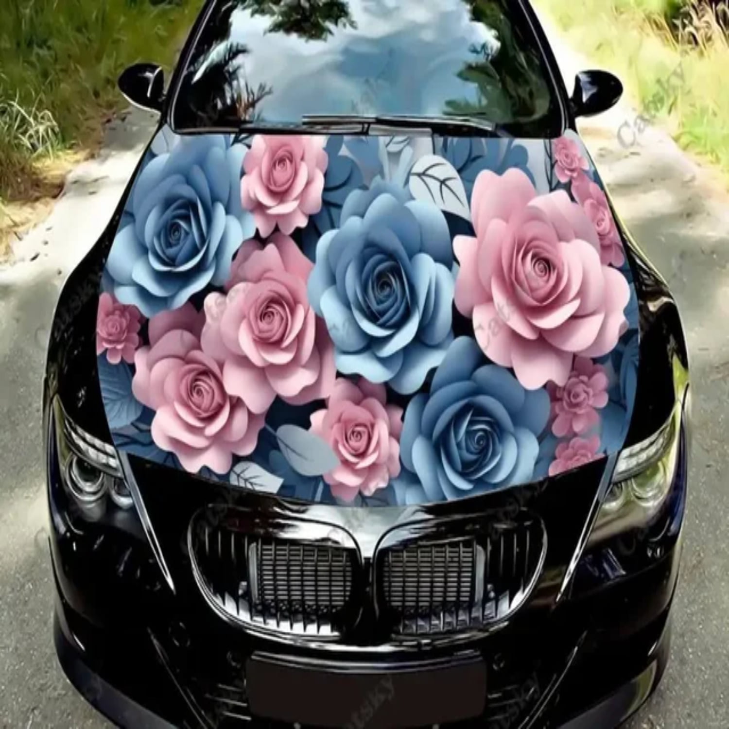LAHABO 3D Bright Exotic Flowers Car Hood Vinyl Stickers Wrap Vinyl Film ...