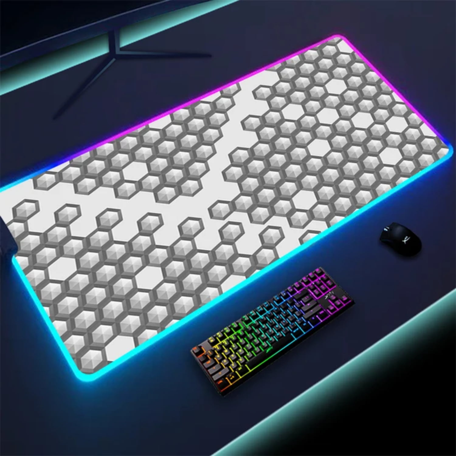 LAHABO Geometric Large RGB Mouse Pad Gaming Mousepad LED Mouse Mat ...