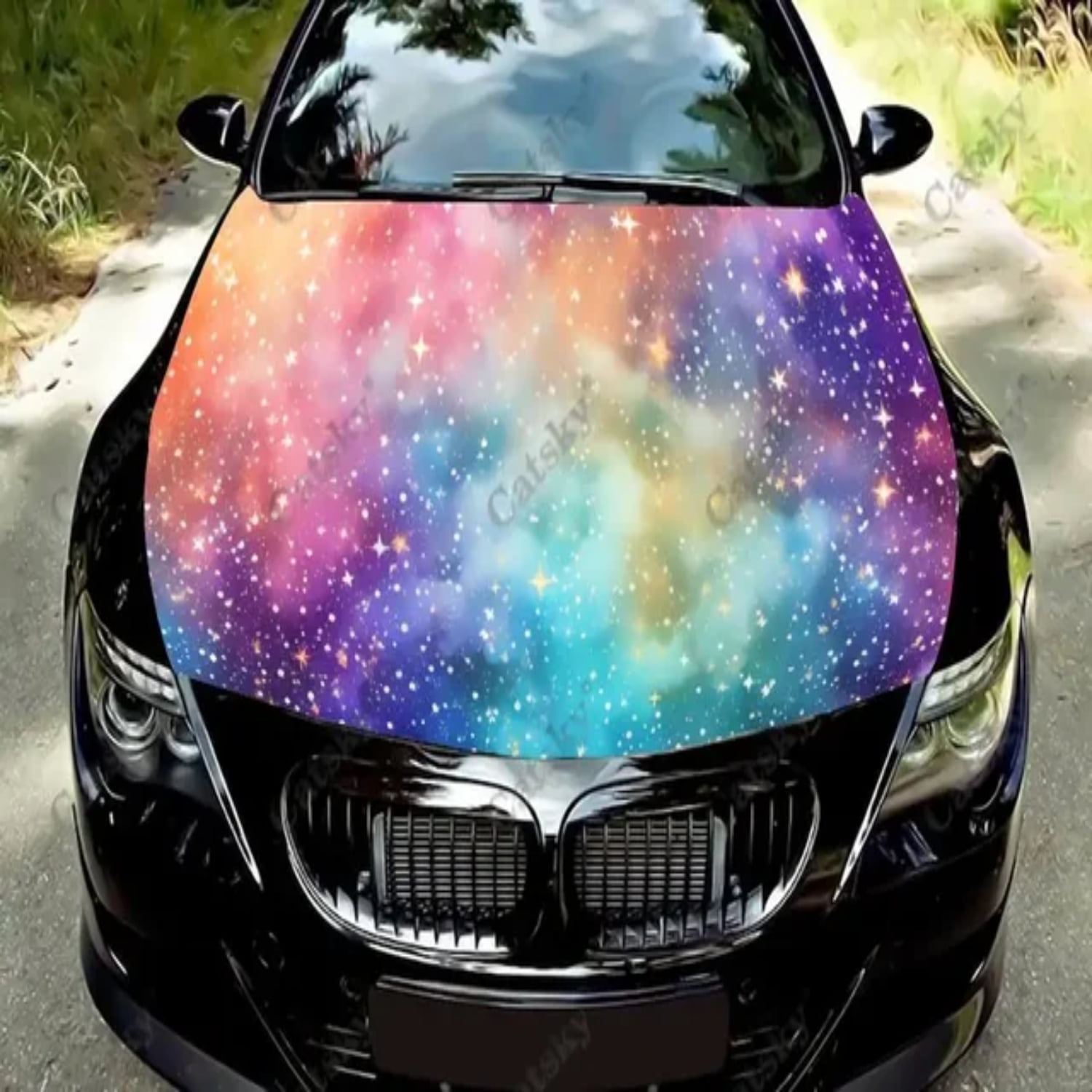 LAHABO Holographic Glitter Digital Art Car Hood Vinyl Stickers Wrap ...