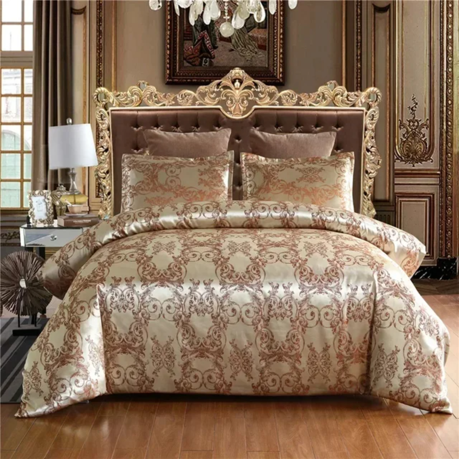 LAHABO Luxurious European Wedding Bedding Set Queen Size High End Satin ...