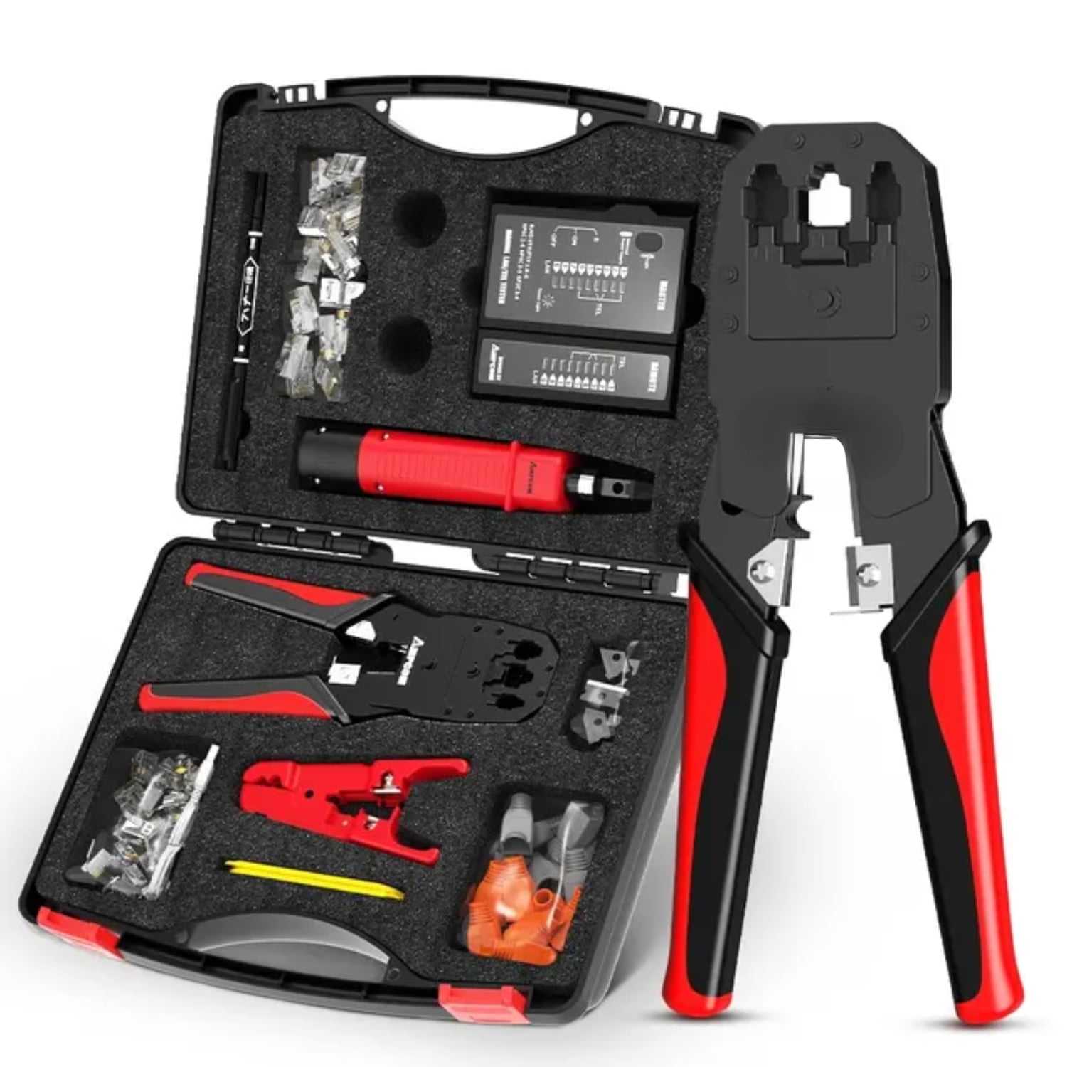 LAHABO RJ45 Crimper Lan Tester Tool Set Ethernet Cable Stripper Punch ...