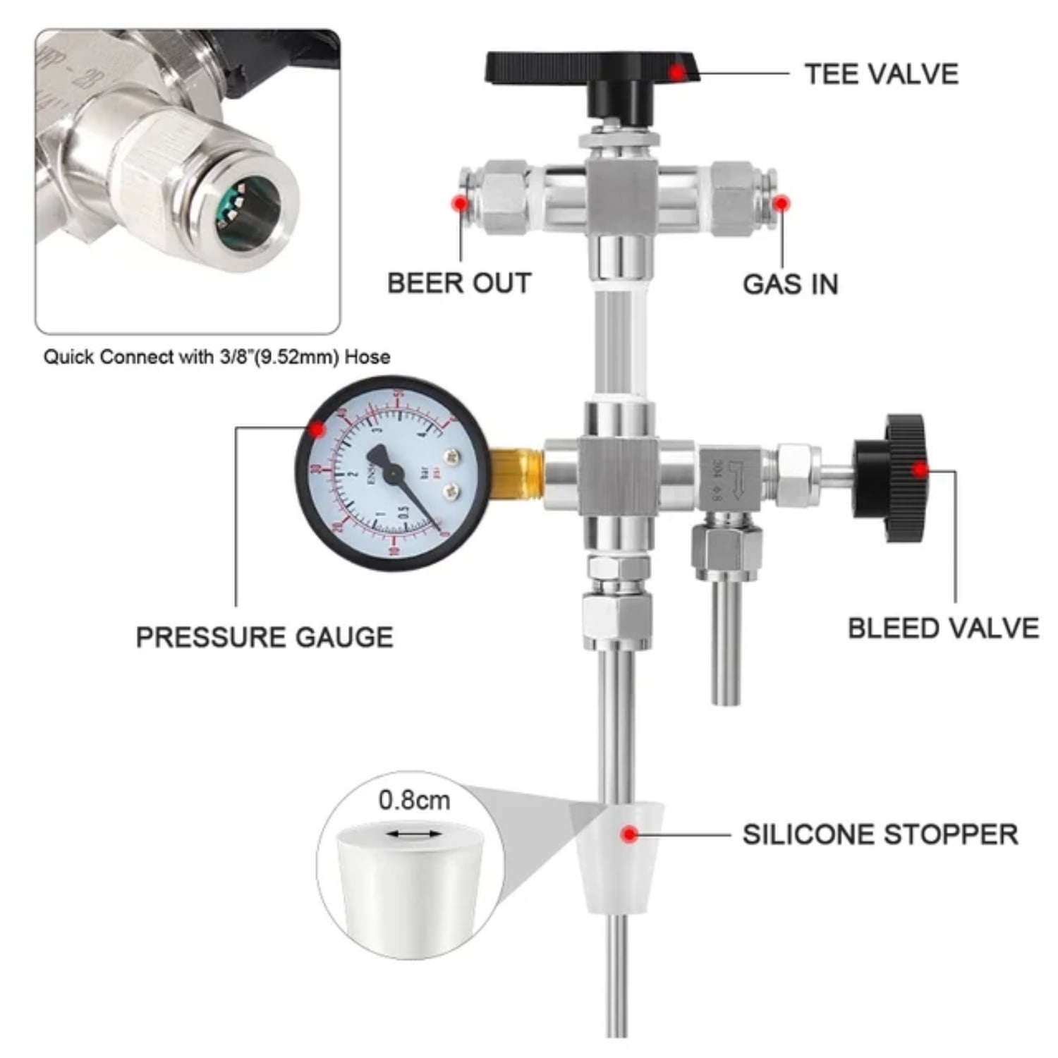 LAHABO Stainless Steel Short Counter Pressure Bottle Filler for Brewing ...