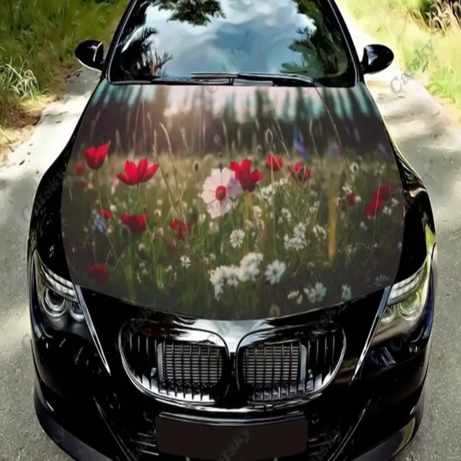 LAHABO Wildflowers Bloom in The Meadow Car Hood Vinyl Stickers Wrap ...