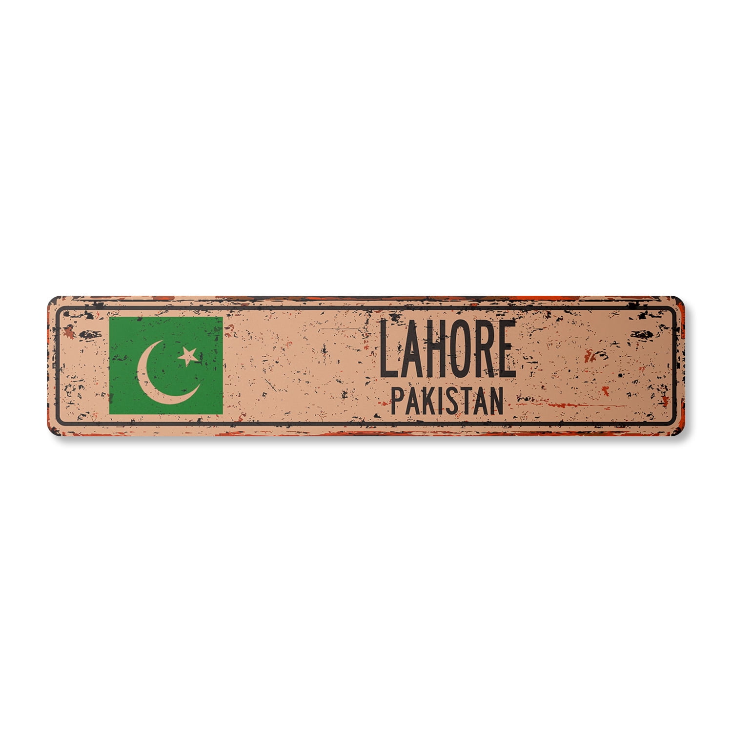 LAHORE PAKISTAN Vintage Plastic Street Sign Pakistani flag city country ...