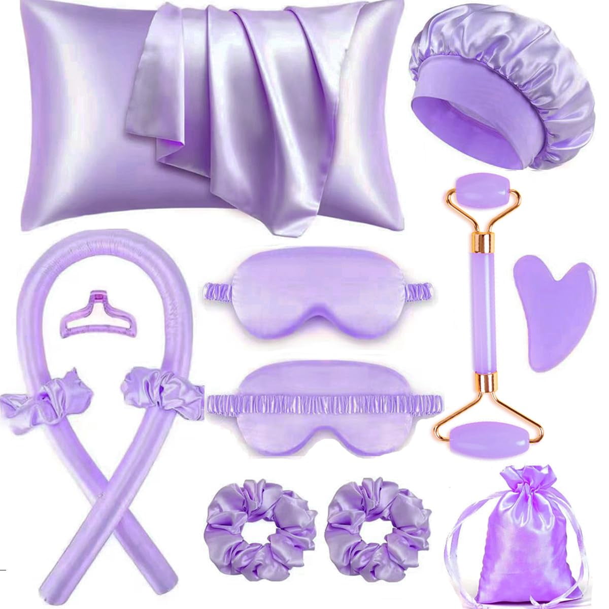 LAHOSH 12-Piece Heatless Hair Curling Set with Satin Pillowcase ...