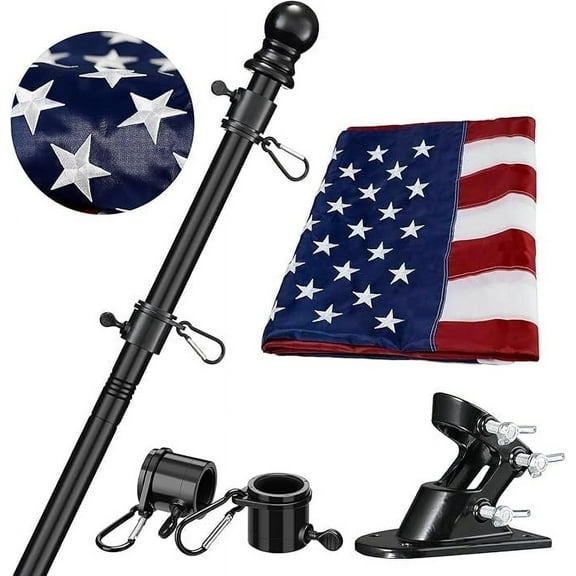 Flag Pole Kit with 3x5 American - Includes 5ft Heavy Duty Tangle Free ...