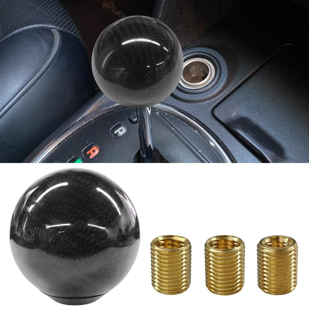 LAINLOY Carbon Fiber Shift Knob, Car Round Ball Gear Shifter Knobs with ...