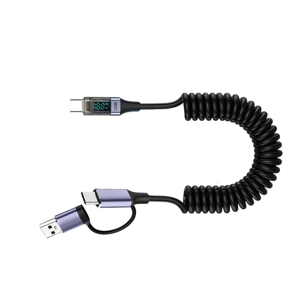 LAIQIEN 2 in 1 Splitting Digital Display Spring Cable USB C High Power ...