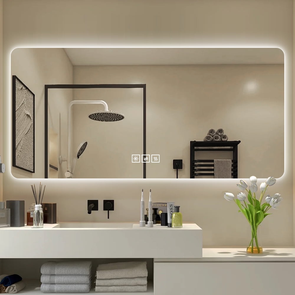 LAIYA Large Size LED Mirror With Light, Anti Fog Touch Control Bathroom ...