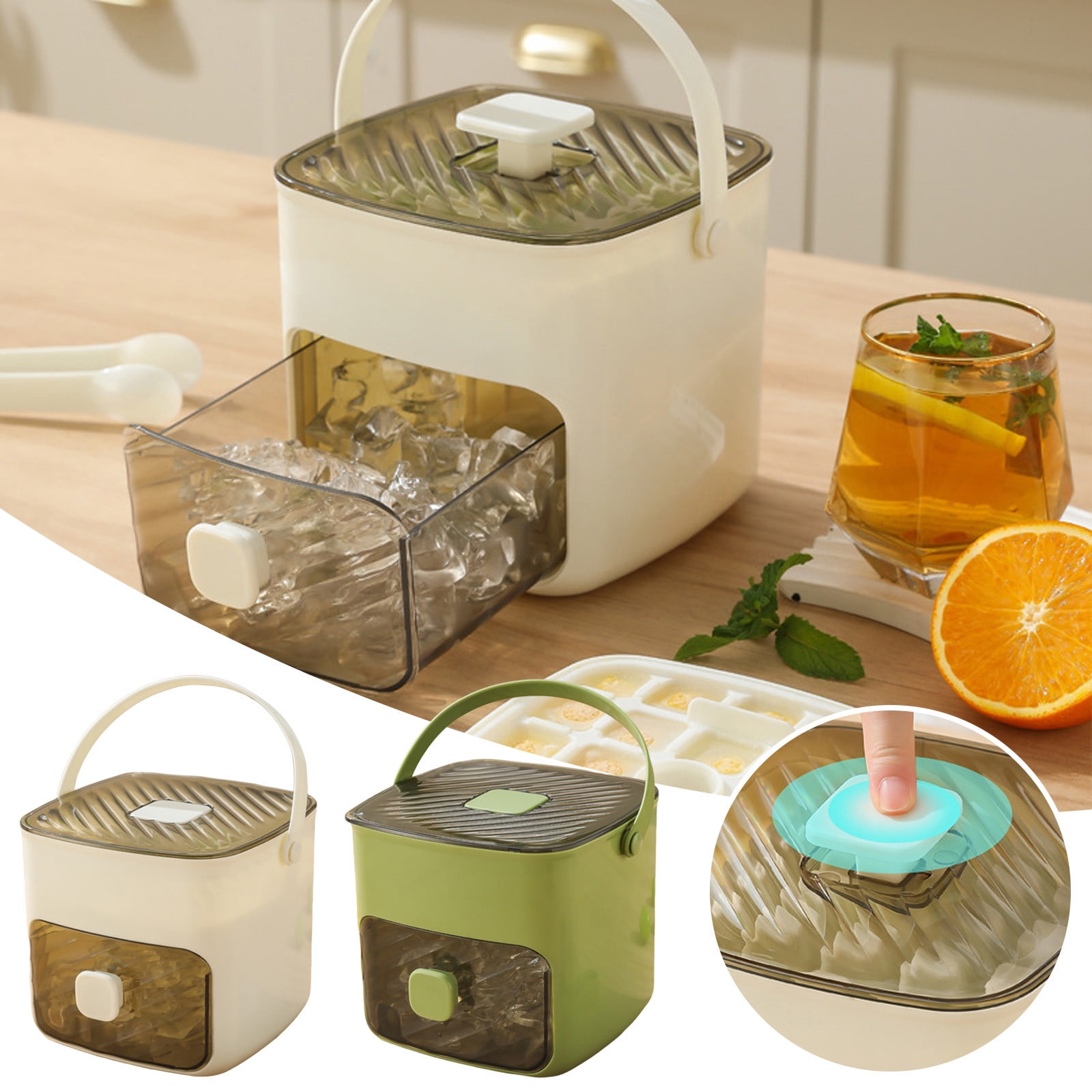 LAJFDIA Household Layer Ice With Drawer Portable Push Type Ice Maker ...