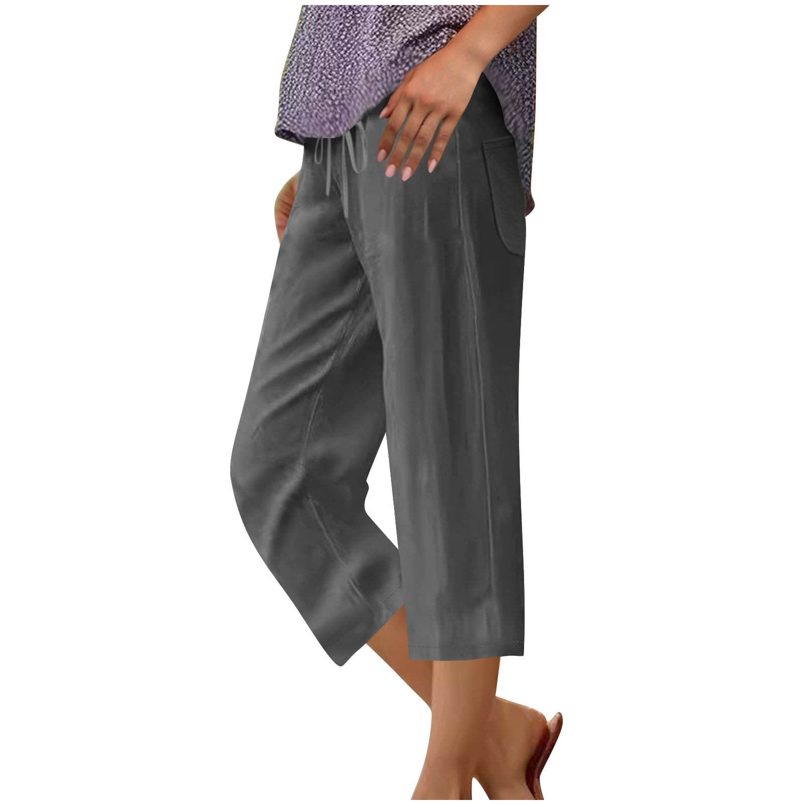 AherBiu Capri Linen Pants for Women Straight Leg High Waisted ...