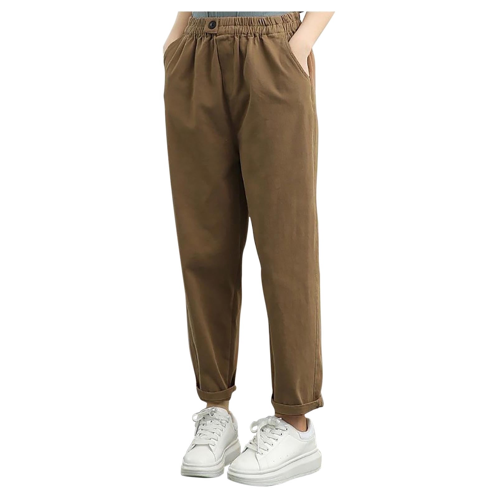 LAJPXKHY Womens Pants Casual Loose Elastic Waisted Wide Leg Carrot ...