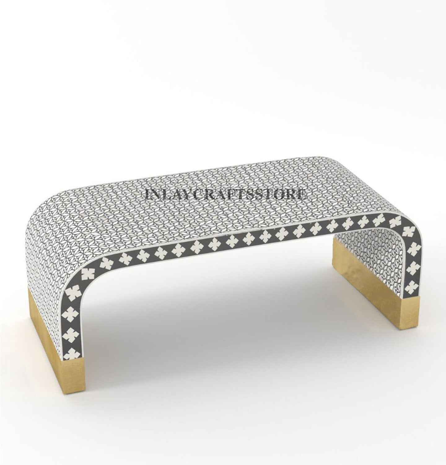 LAKECITY ARTS Bone Inlay Star Design Waterfall Coffee Table Black, Bone ...