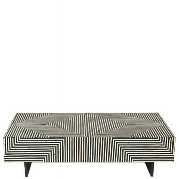 LAKECITY ARTS Bone Inlay Stripe Design Coffee Table Black, Bone Inlay ...