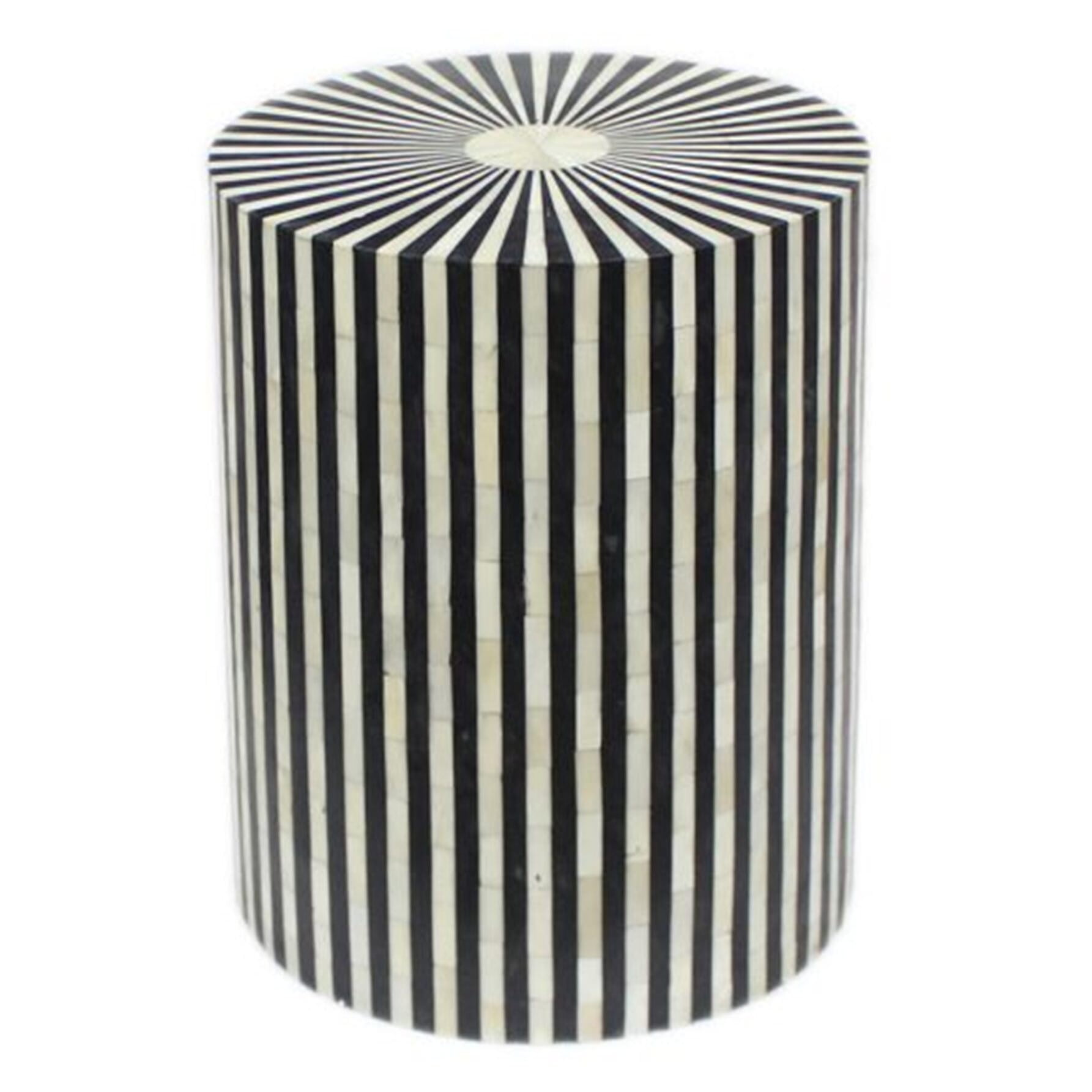 LAKECITY ARTS Bone Inlay Stripe Design Round Side Table Black, Bone ...