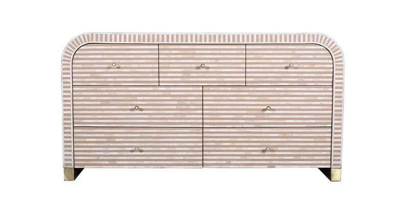 LAKECITY ARTS Bone Inlay Waterfall 7 Drawers Buffet Table Pink, Bone ...