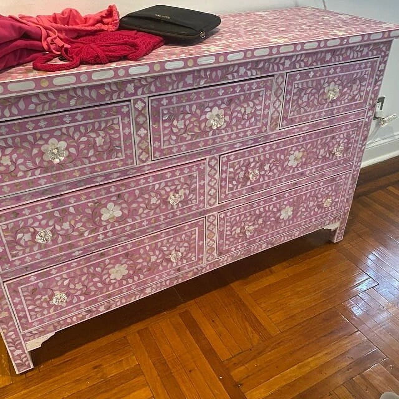 LAKECITY ARTS Mother of Pearl Floral Design Chest of 7 Drawers Light ...