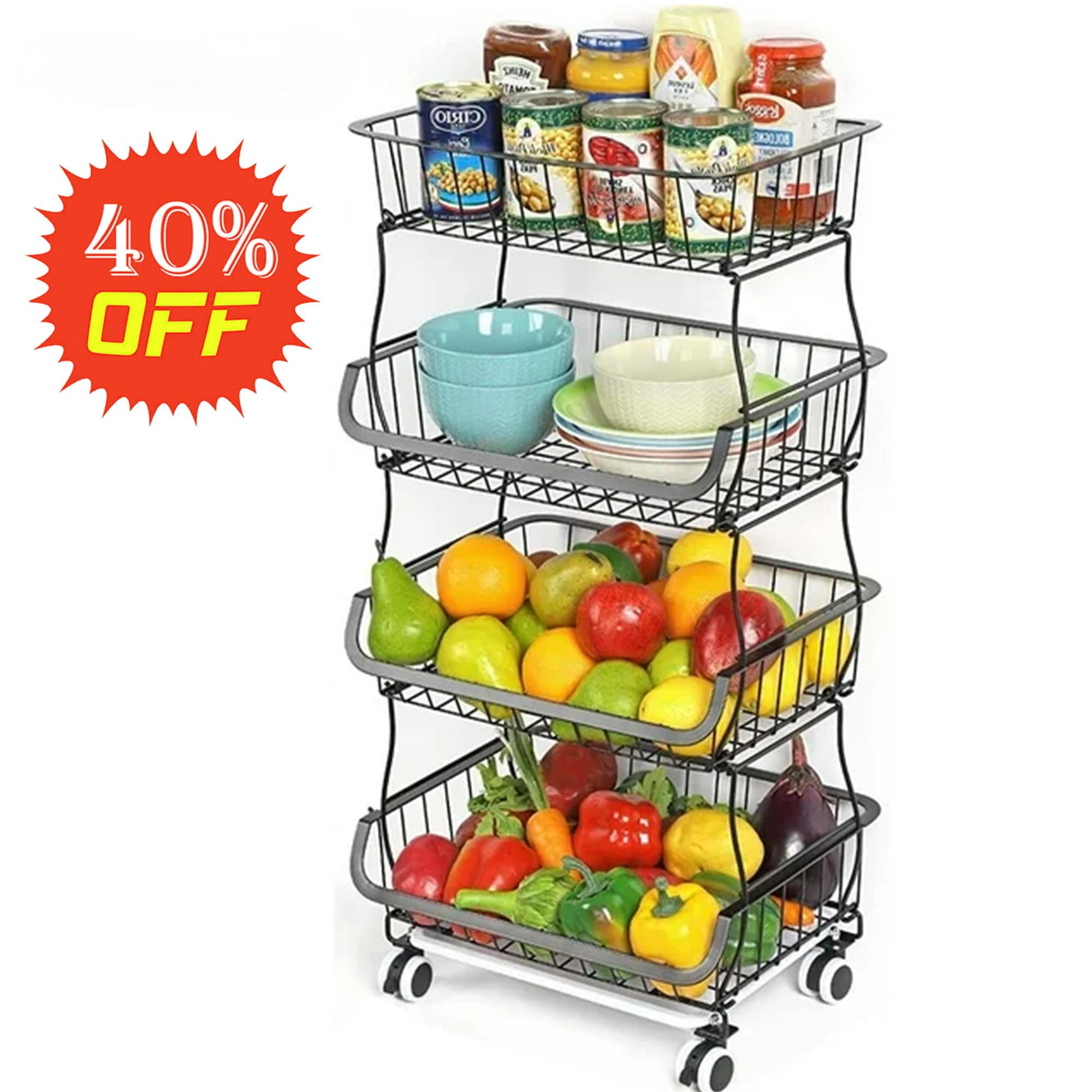 LAKECY 4 Tier Vegetables Rack for Kitchen Storage,Fruit Baskets for ...