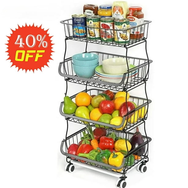 LAKECY 4 Tier Vegetables Rack for Kitchen Storage,Fruit Baskets for ...