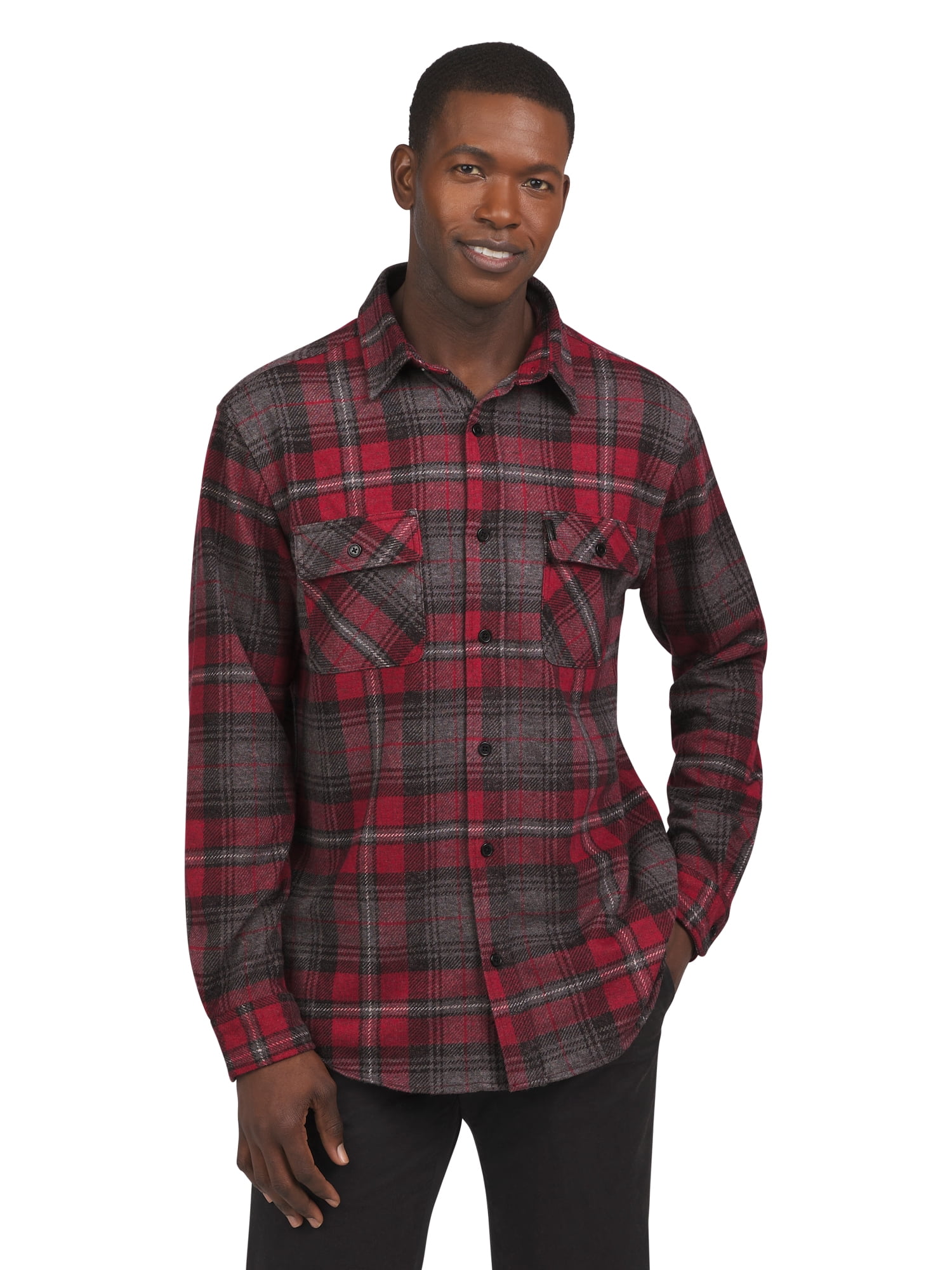 Chaps Men's & Big Men's Stretch Knit Flannel Button Down Shirt, Sizes S ...