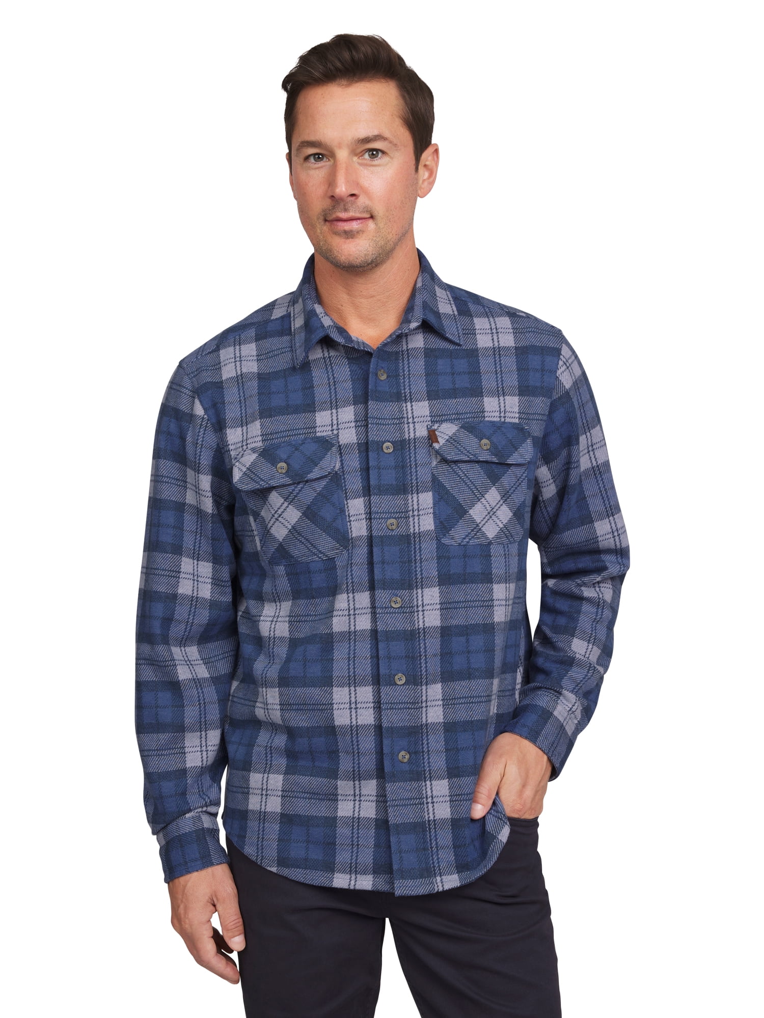 Chaps Men's Stretch Knit Flannel Button Down Shirt with Pockets, Sizes ...