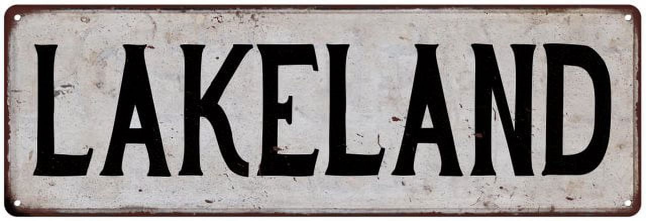 LAKELAND Vintage Look Rustic Metal 8x24 Sign City State 108240041183 ...