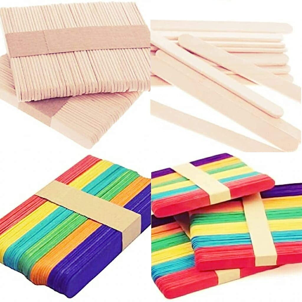 LAKHMORVI 200 Sticks100 Colored and 100 Plain Sticks Natural Wooden ice ...