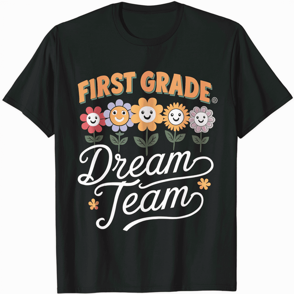 LAKIDAY First Grade Dream Team Tshirt Back to School Teacher Squad Tee ...