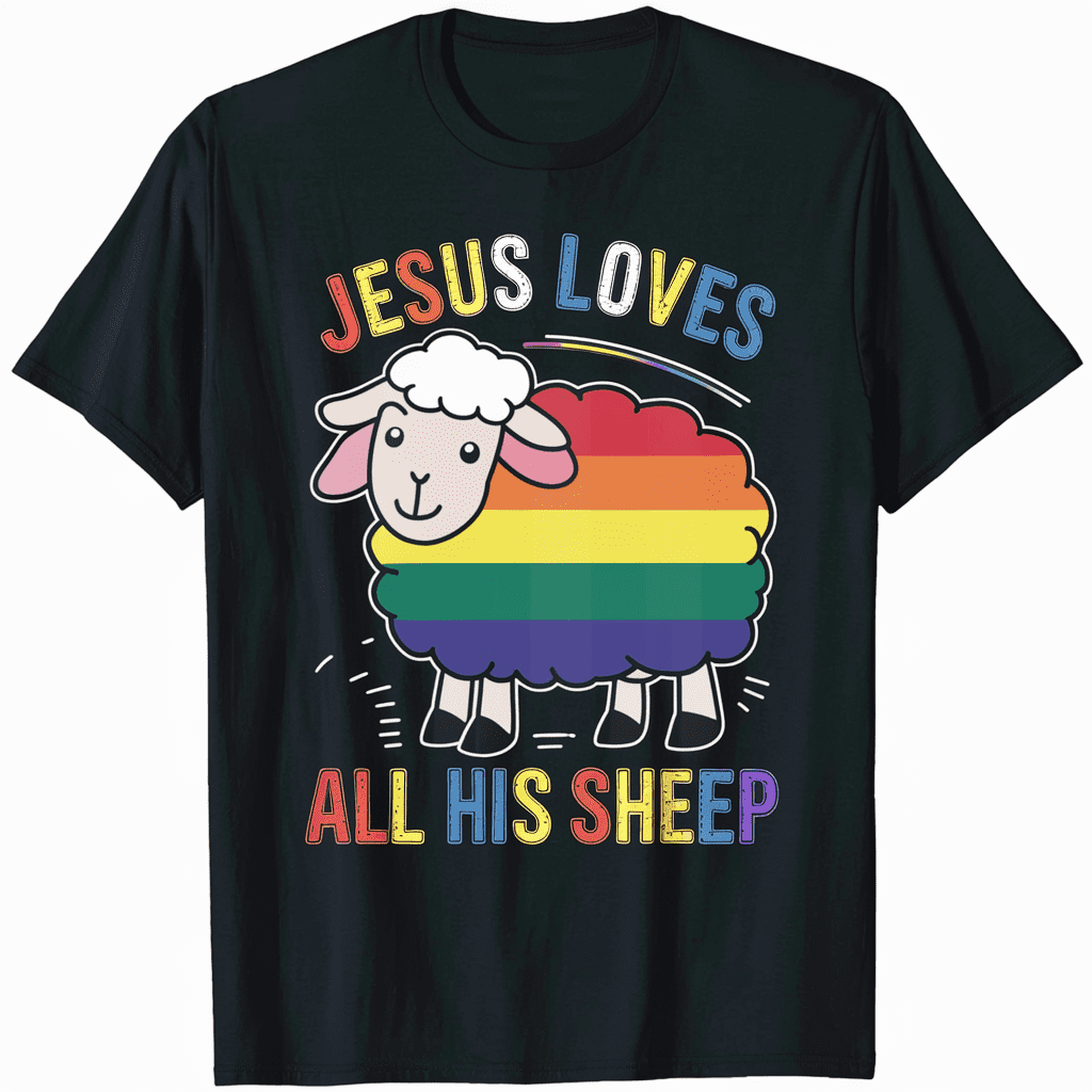 LAKIDAY Jesus Loves All His Sheep T-Shirt Bible Verse Christian Merch ...