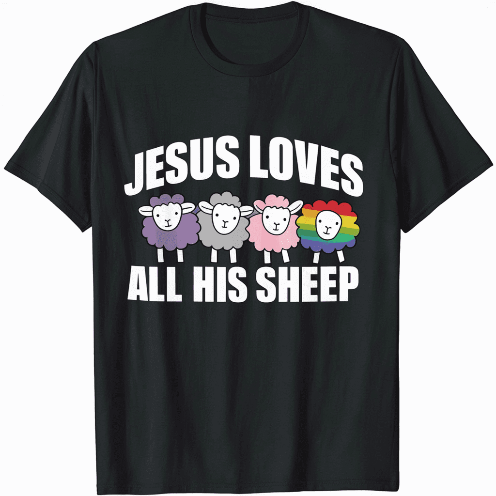 LAKIDAY Jesus Loves All His Sheep T-Shirt Bible Verse Christian Merch ...