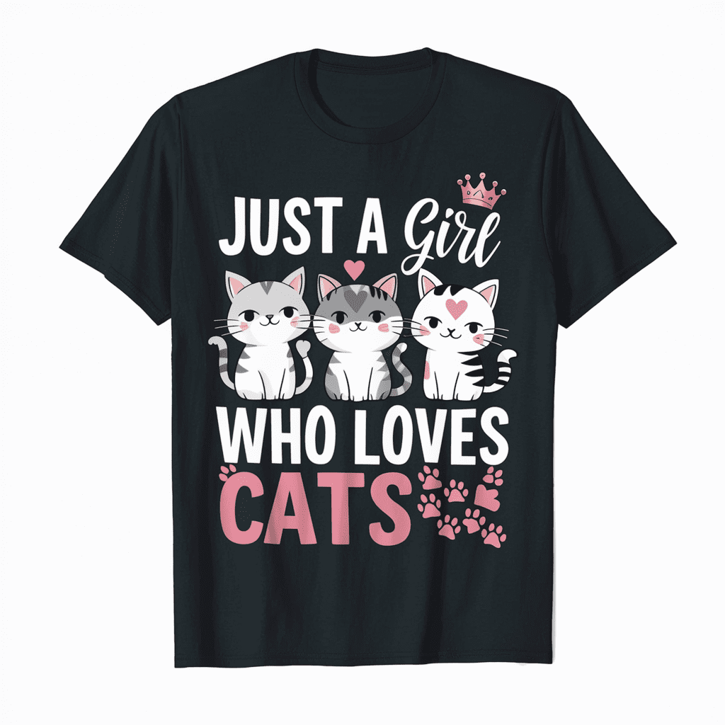 LAKIDAY Just A Girl Who Loves Cats Tshirt Cute Cat lover Gifts Graphic ...
