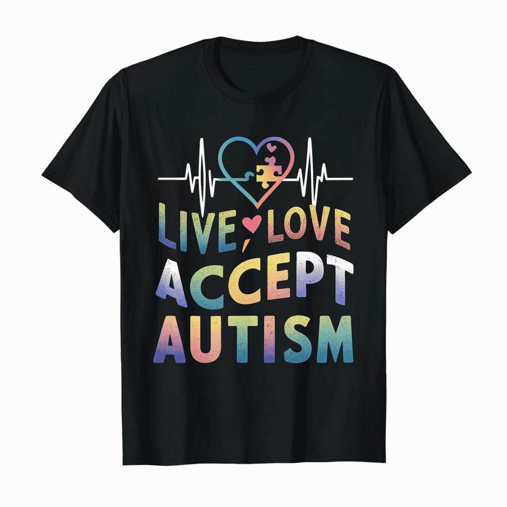LAKIDAY Live Love Accept Autism Awareness T Shirt Short Sleeve Round ...