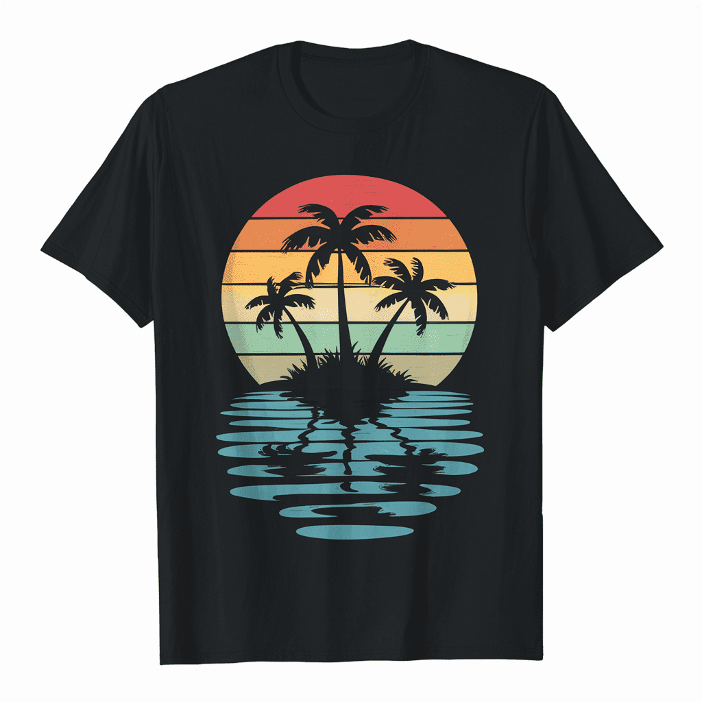 LAKIDAY Palm Tree Black Shirt Tropical Beach Vintage Retro Style 70s ...