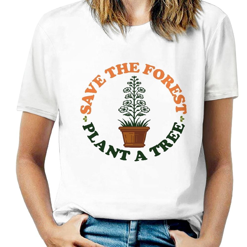 LAKIDAY Plant A Tree Save The Forest Shirts Women's White T-Shirt Short ...