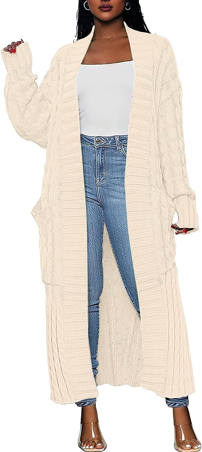 LAKIDAY Womens Long Cardigan Sweater Open Front Long Sleeve Chunky ...