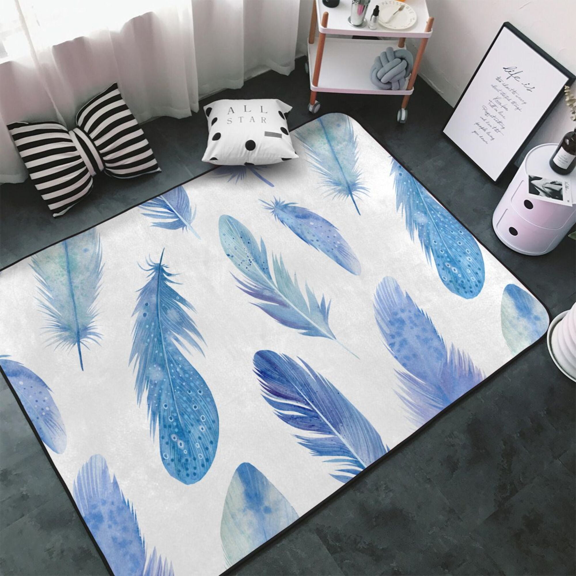 LAKIMCT Bird Blue Feathers Area Rug 60x39 inch, Modern Bedroom Decor ...