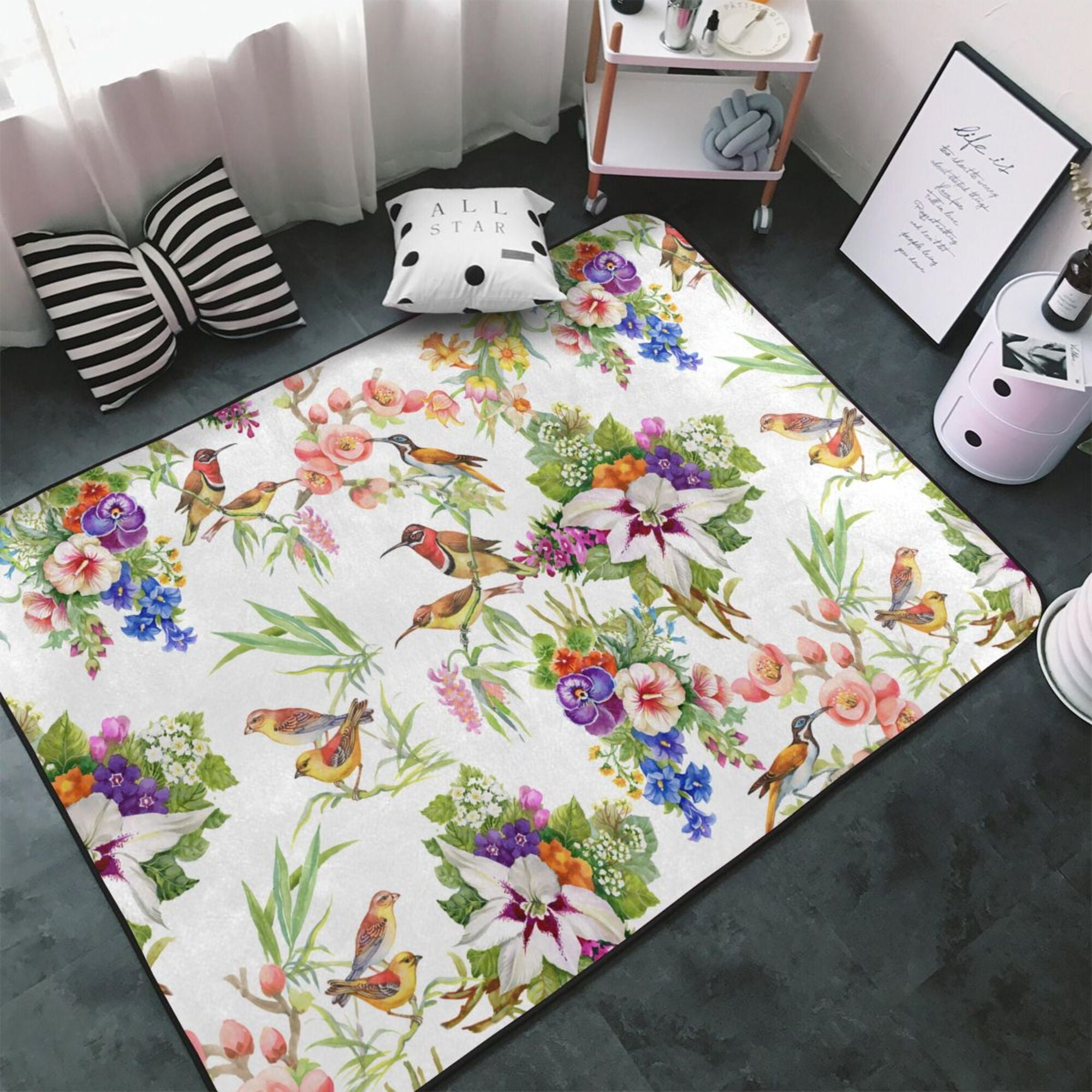 LAKIMCT Birds On Flowers Area Rug 60x39 inch, Modern Bedroom Decor Rugs ...