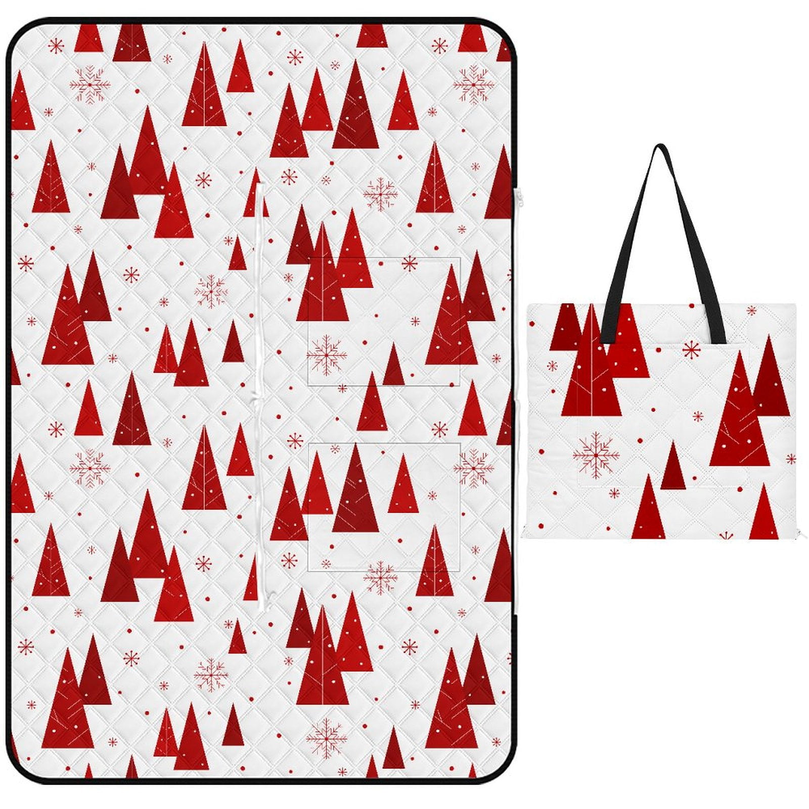 LAKIMCT Christmas Trees Picnic Blanket with Zipper, Waterproof ...