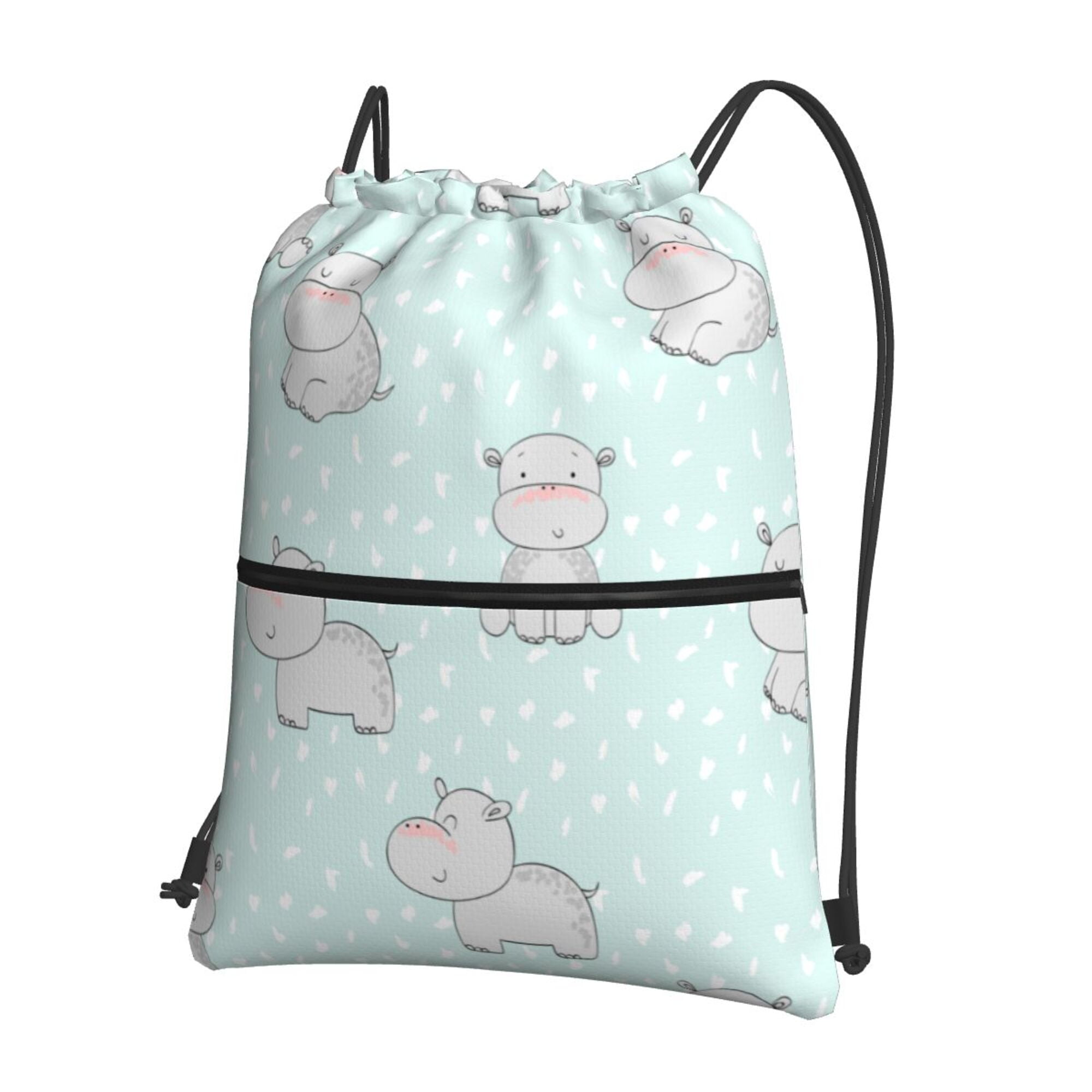 LAKIMCT Cute Hippo Drawstring Backpack with Zipper, Sports String Bag ...