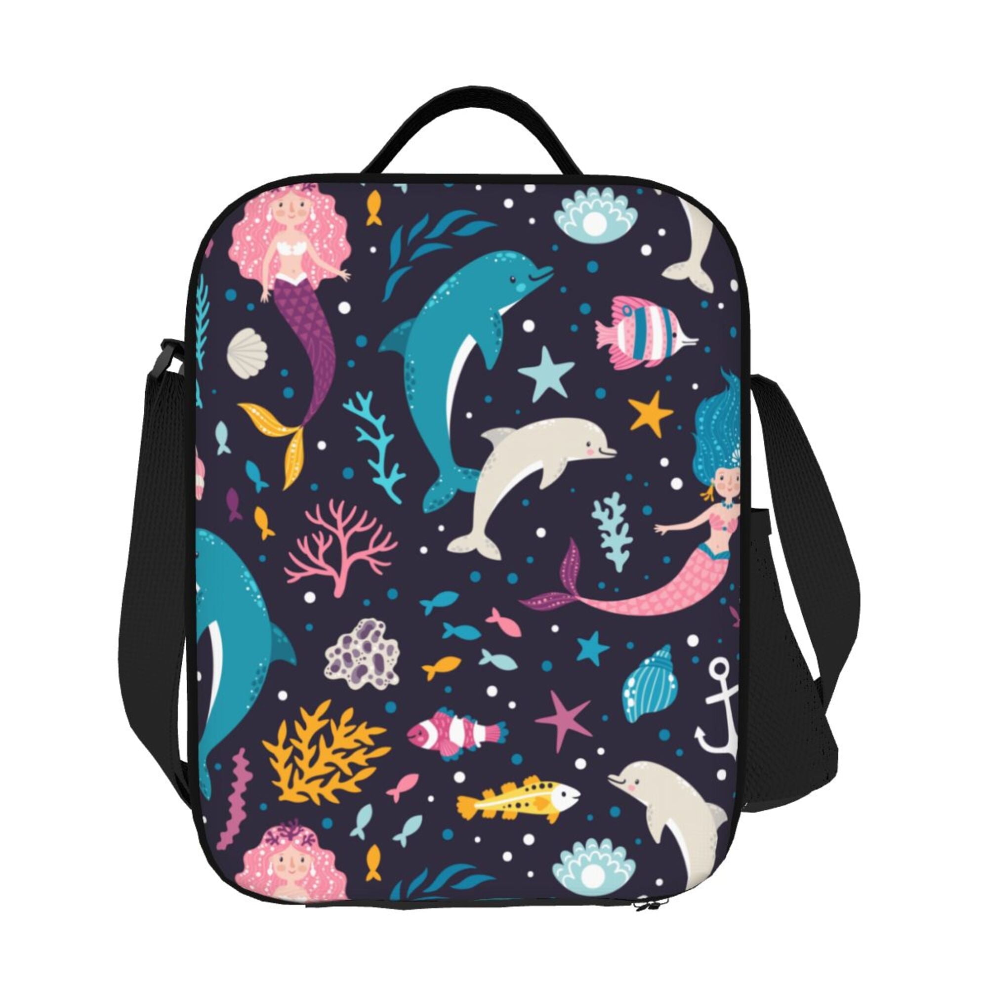 LAKIMCT Cute Mermaids Dolphins Insulated Lunch Bag for Adult with Side ...