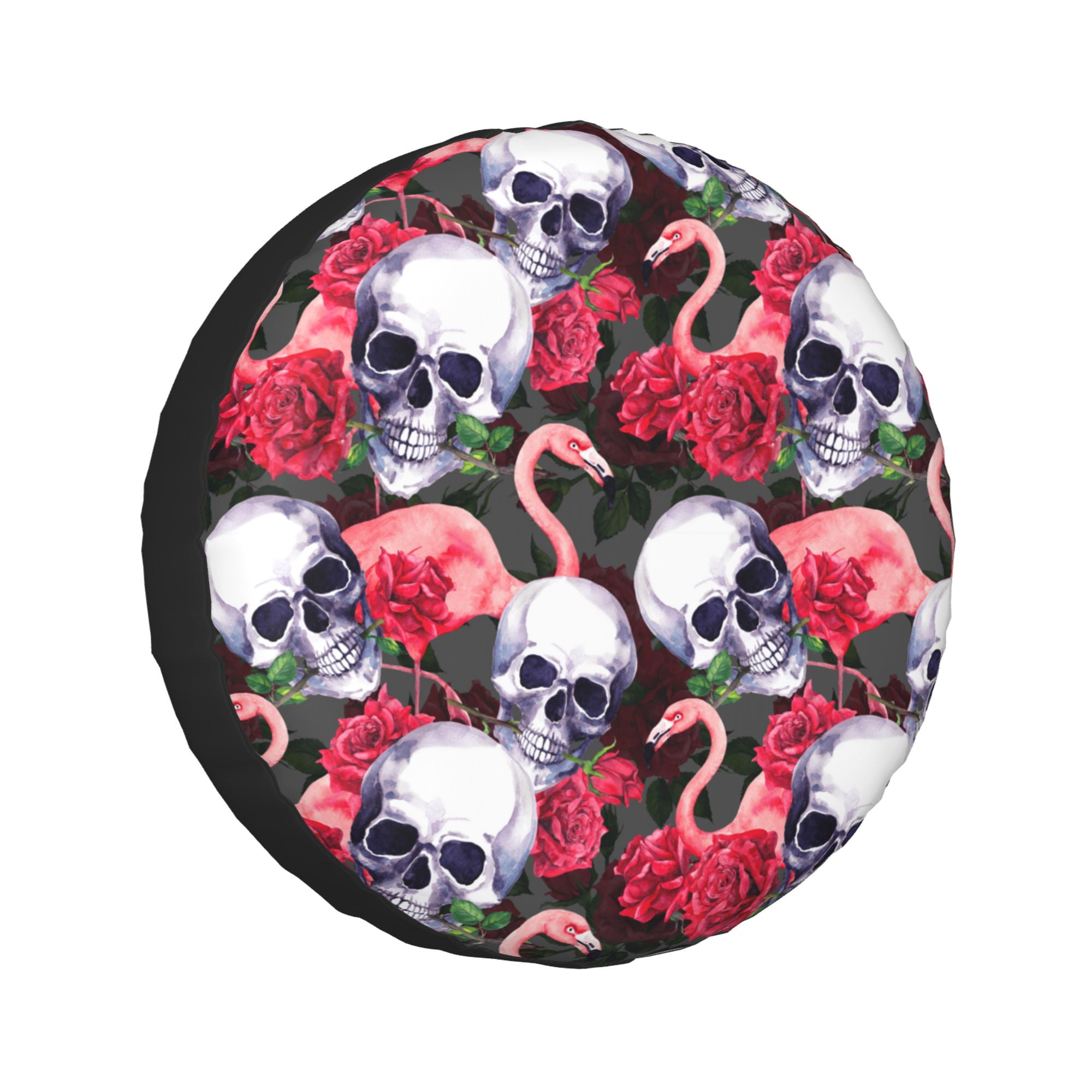 Lakimct Flamingo Red Rose Skull Spare Tire Cover Protectors