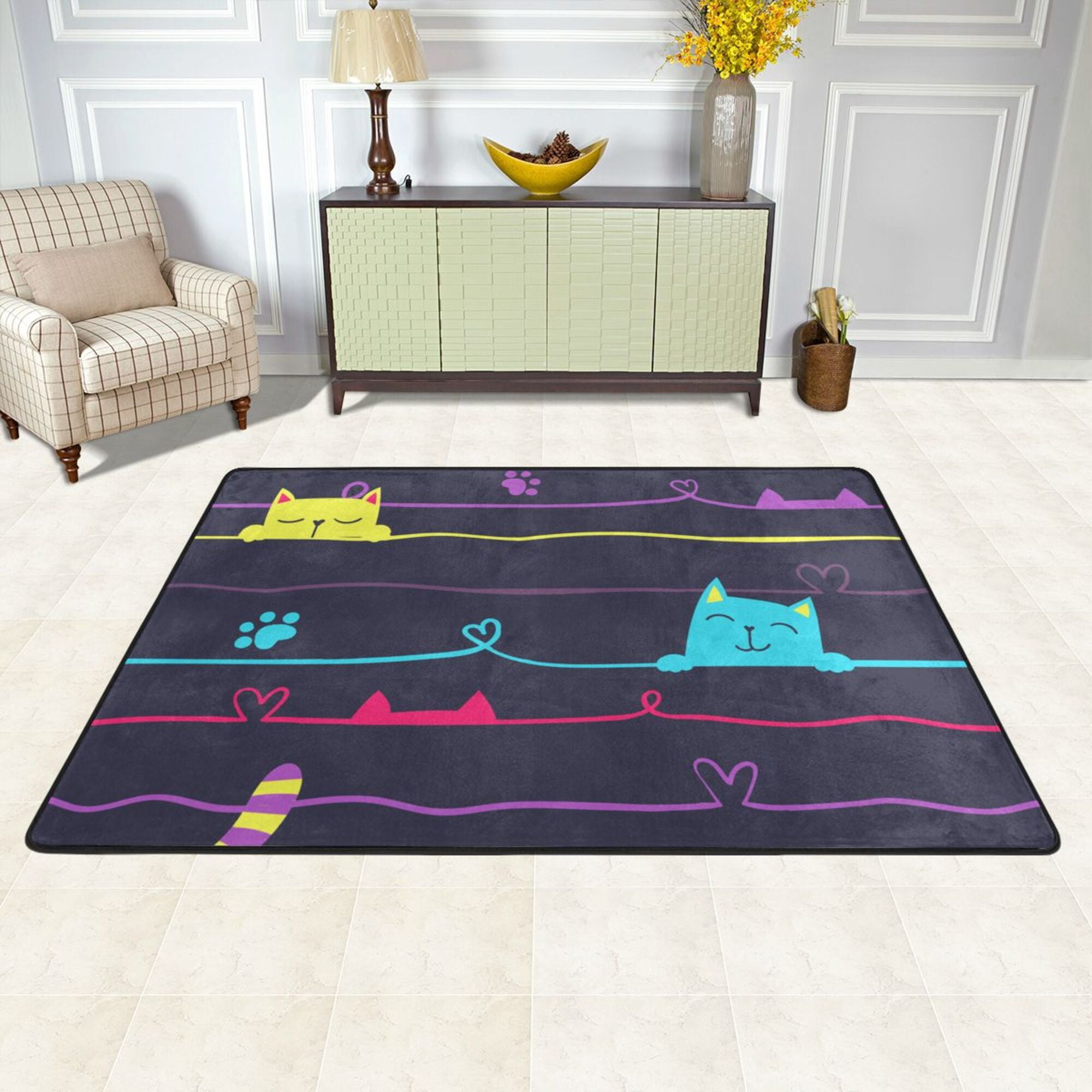LAKIMCT Line Cat Heart Area Rug 36x24 inch, Modern Bedroom Decor Rugs ...