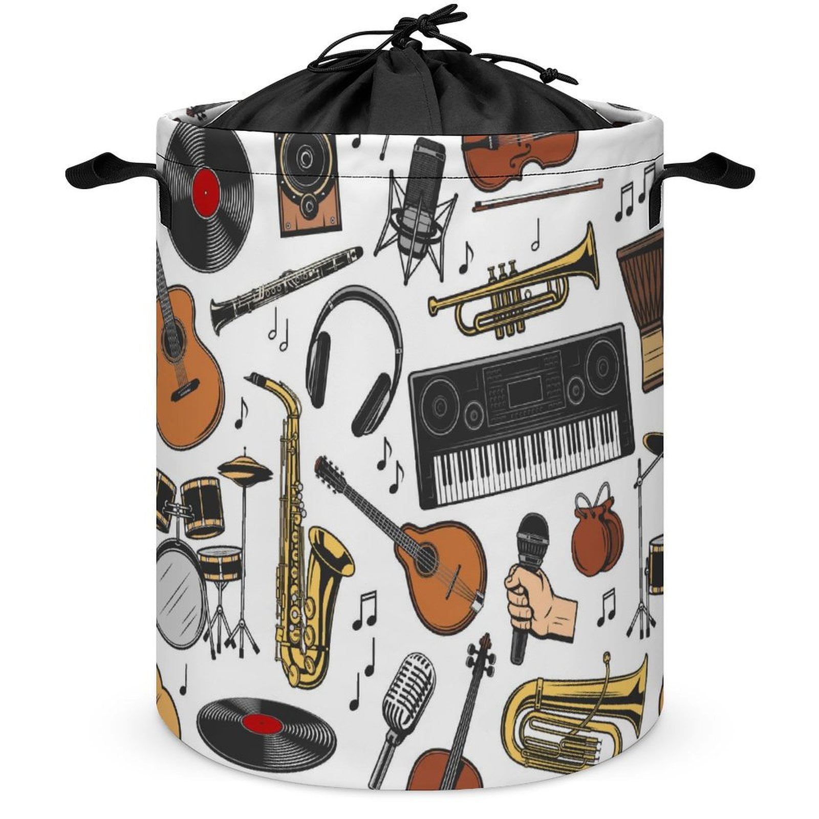 Lakimct Musical Pattern Drawstring Laundry Basket With Handle 42l