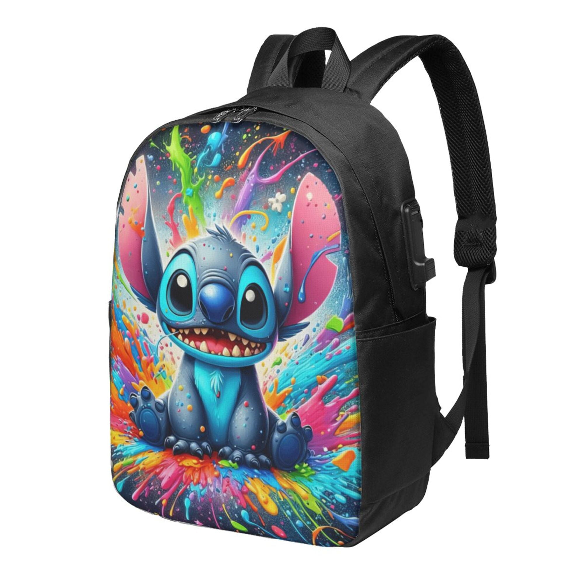 LAKIMCT Paint Splash Stitch Laptop Backpack with USB Port & Headphone ...